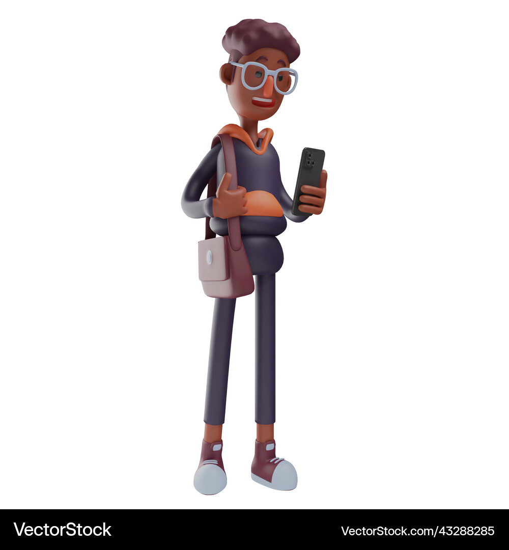 3d student cartoon design holding a cell phone Vector Image