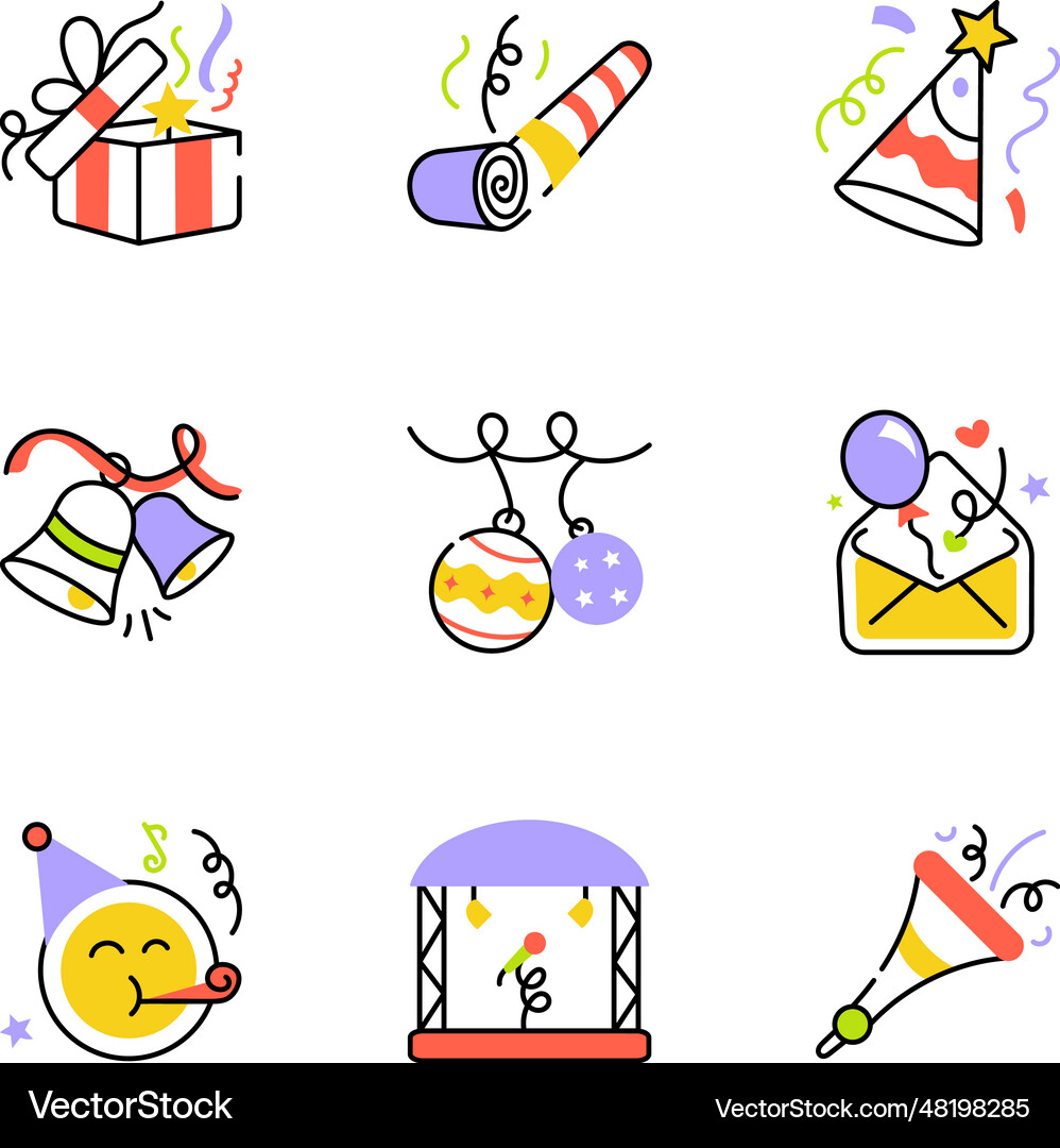 Bundle of party celebrations doodle icons Vector Image