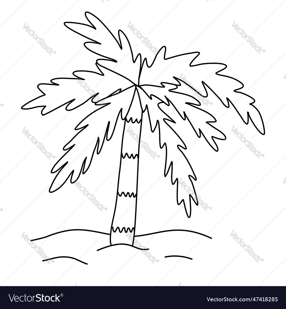 Coconut palm tree in sand doodle style flat Vector Image Coconut palm tree in sand doodle style flat Vector Image