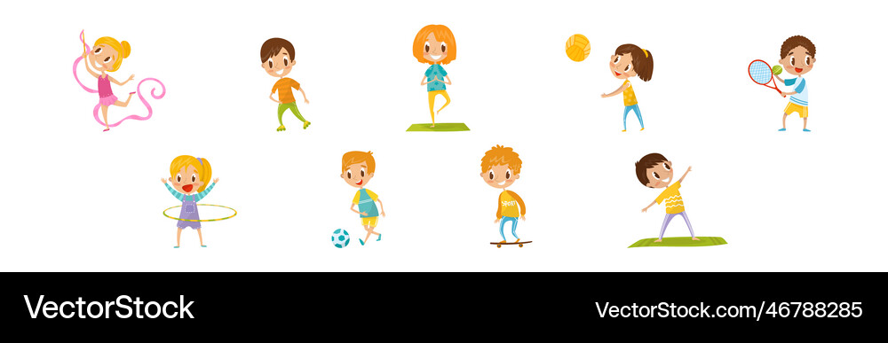 Happy children doing sport and physical exercise Vector Image