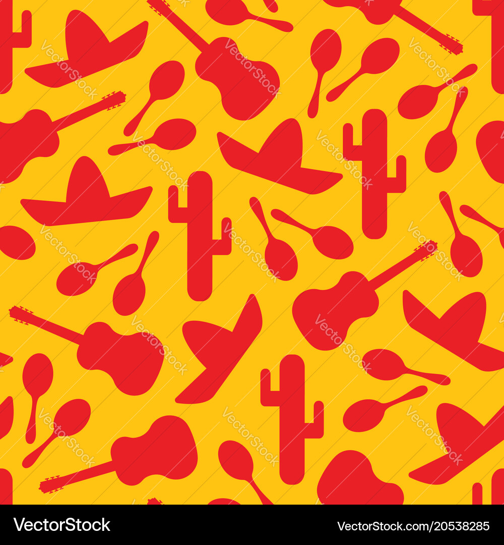 Red and yellow outline mexican seamless pattern Vector Image