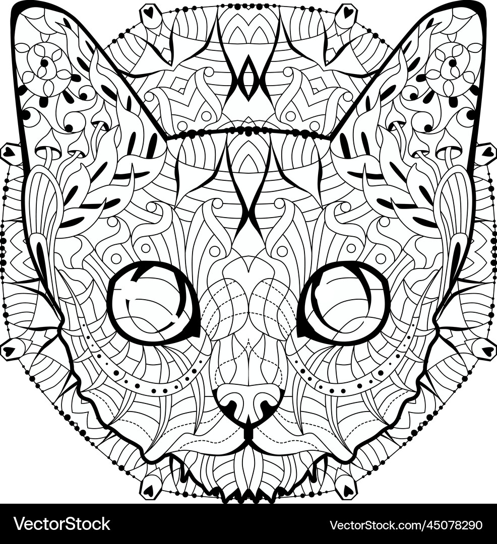 Entangle stylized head of cat on mandala hand Vector Image