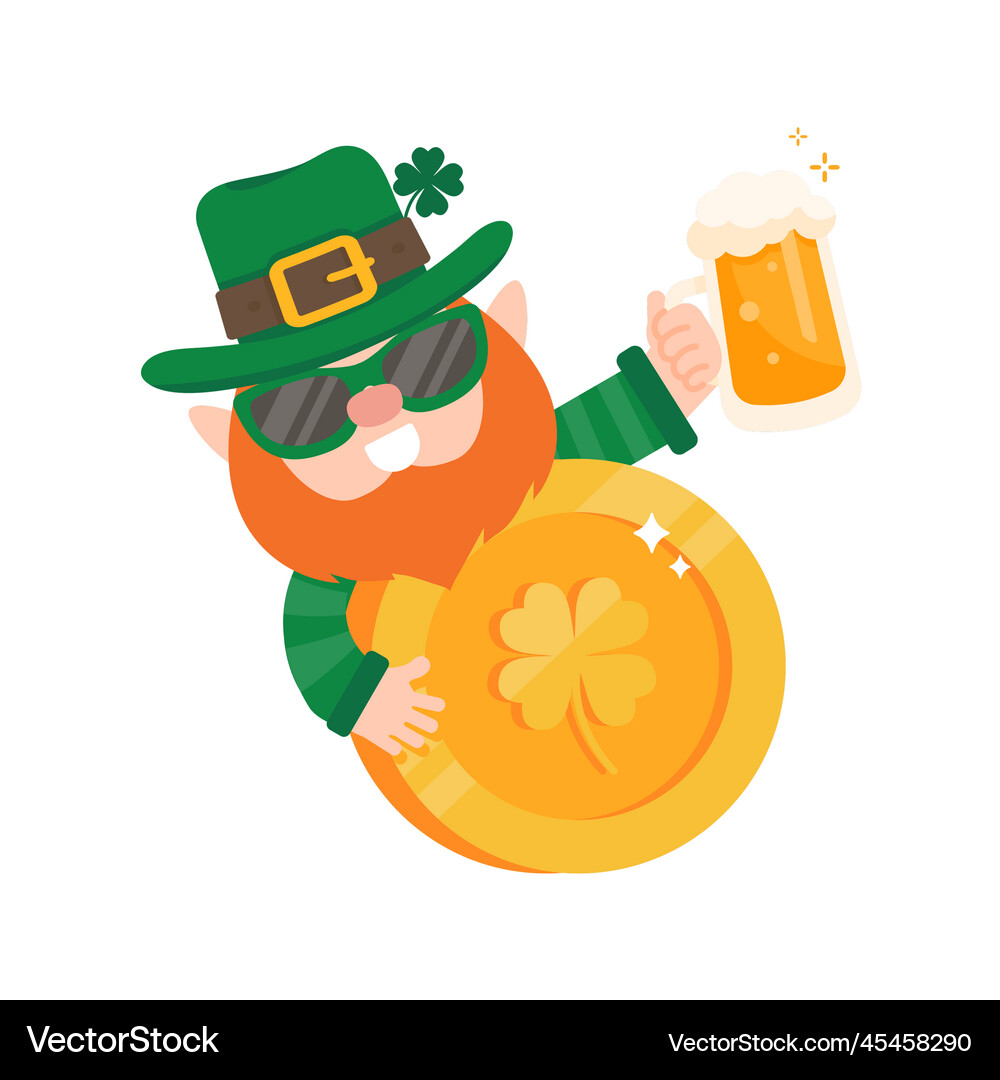 Funny leprechaun cartoon celebrating by drinking Vector Image