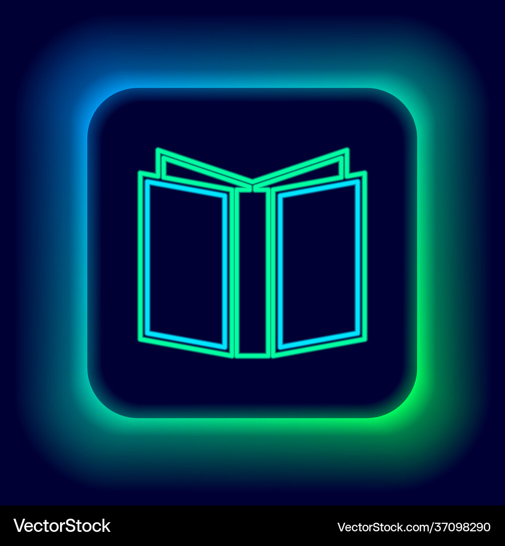 Glowing neon line open book icon isolated on black