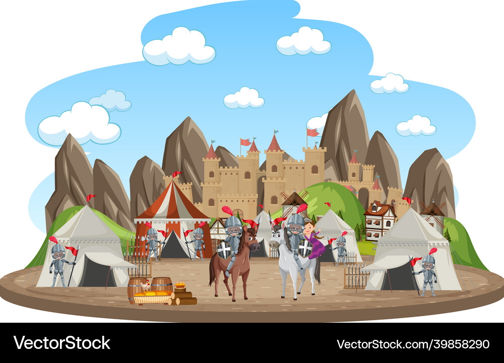Military medieval camp on white background Vector Image