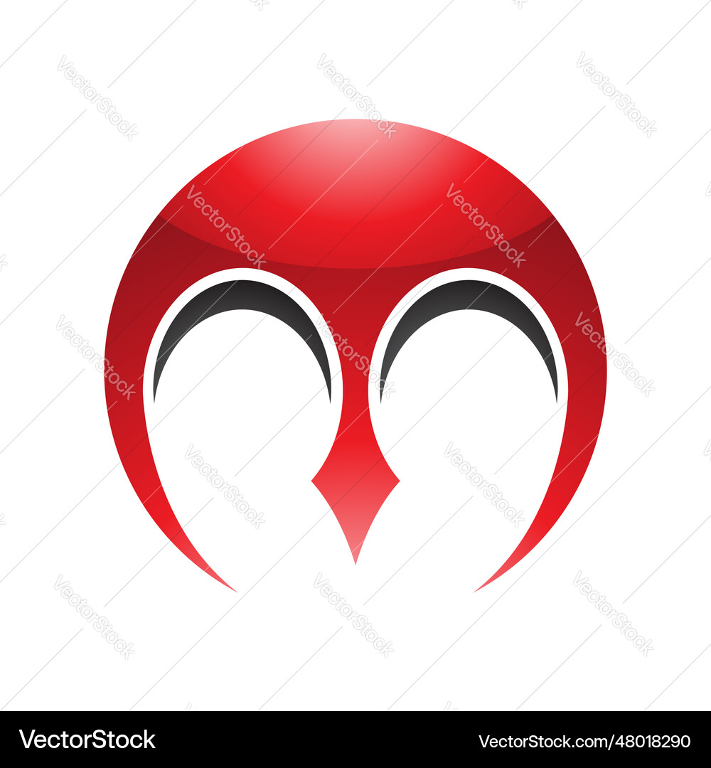 Red and black glossy round letter m icon Vector Image