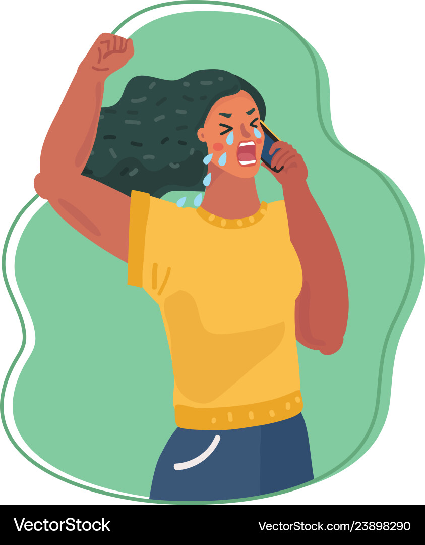 Upset woman crying on phone Royalty Free Vector Image