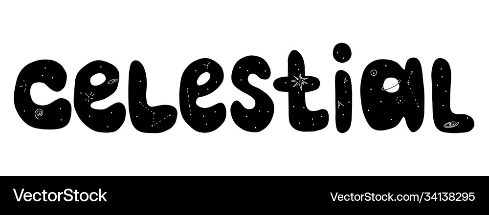 Celestial inscription filled with black drawings Vector Image