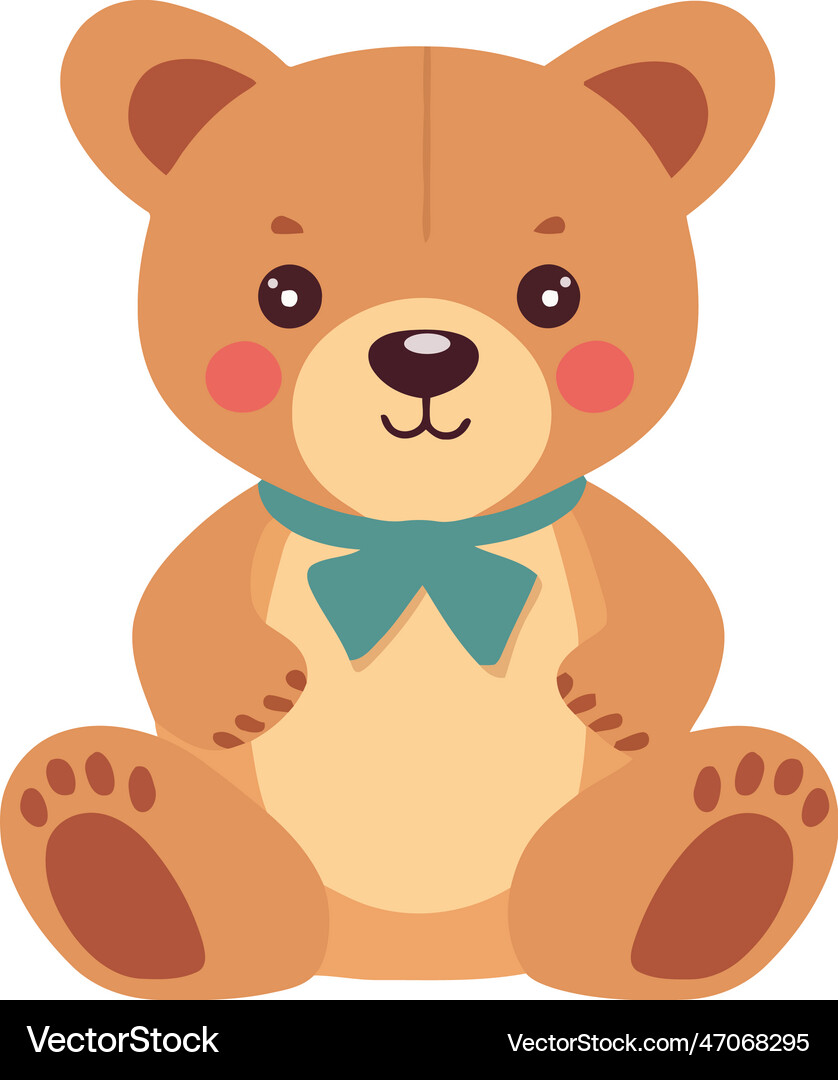 Cute teddy bear toy sitting on white background Vector Image