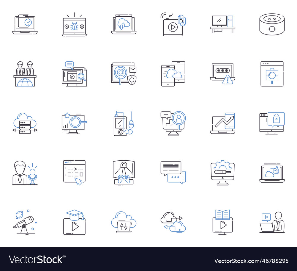 Cyber space line icons collection internet world Vector Image