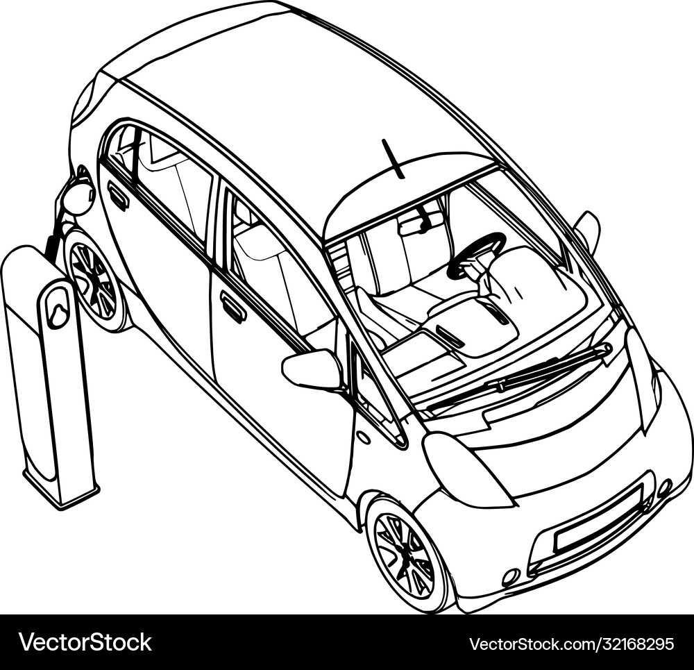 Electric car sketch on a white background Vector Image