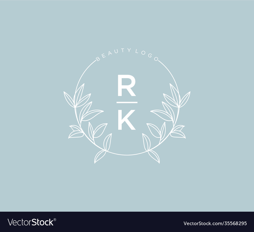 Initial rk letters beautiful floral feminine Vector Image