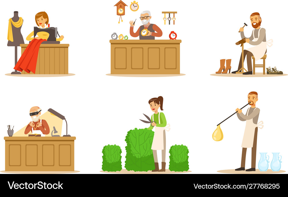 Men and women in different handicraft professions Vector Image
