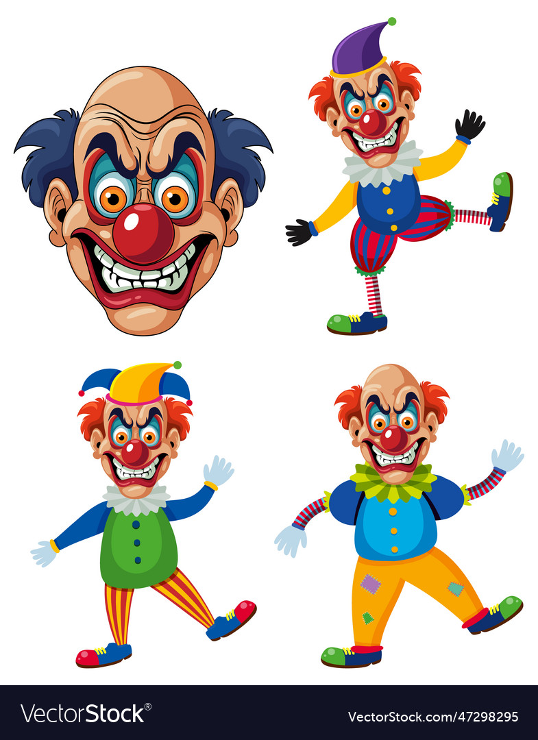 Set Of Creepy Clown Cartoon Character Royalty Free Vector