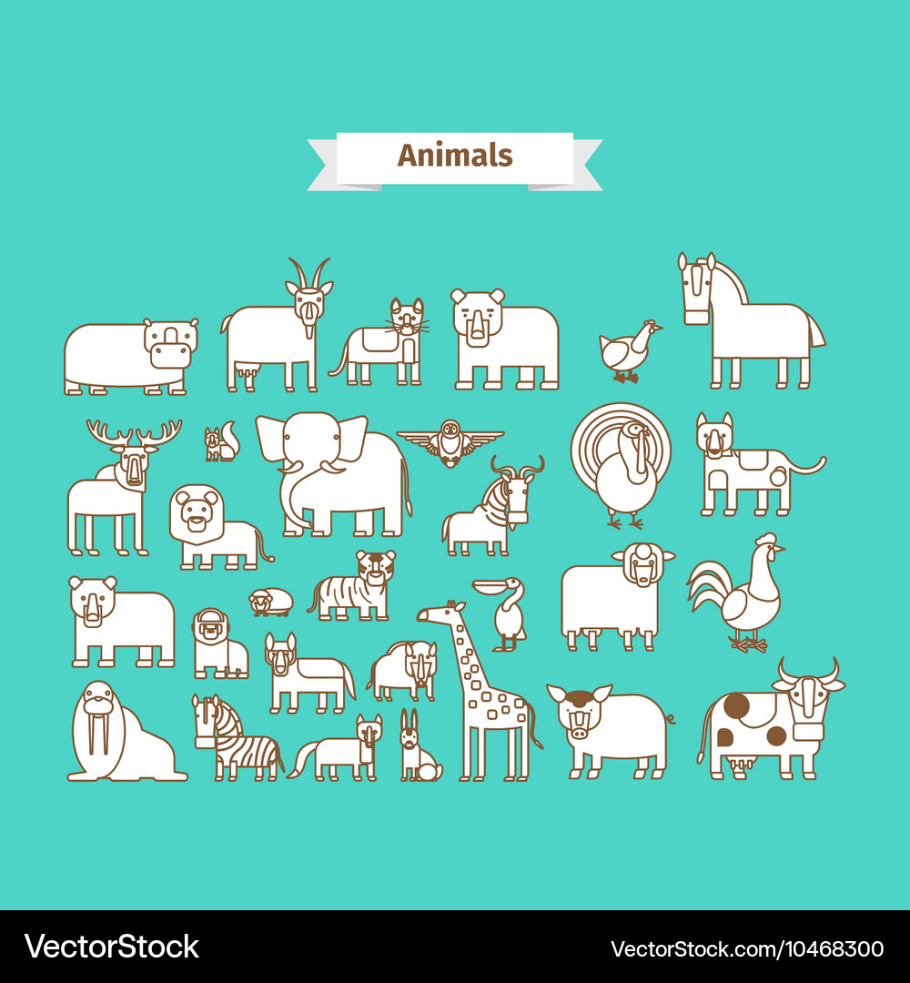 Animals line art icons Royalty Free Vector Image