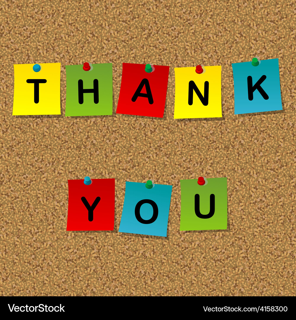 Colored stick notes with words thank you pinned Vector Image