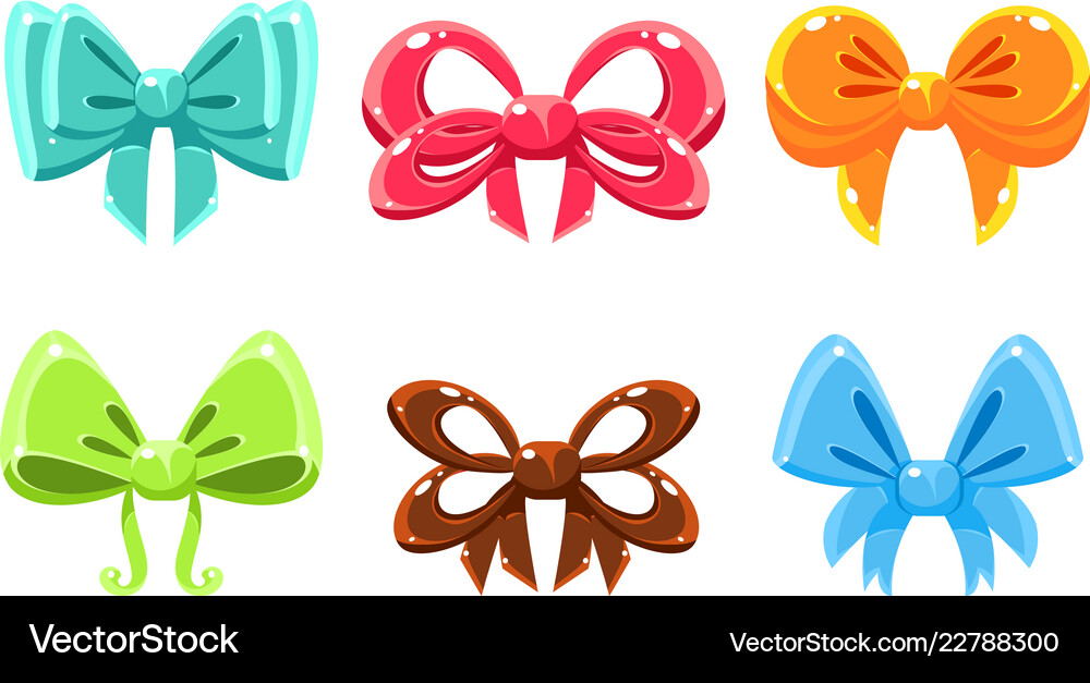 Cute glossy bows different colors user Royalty Free Vector