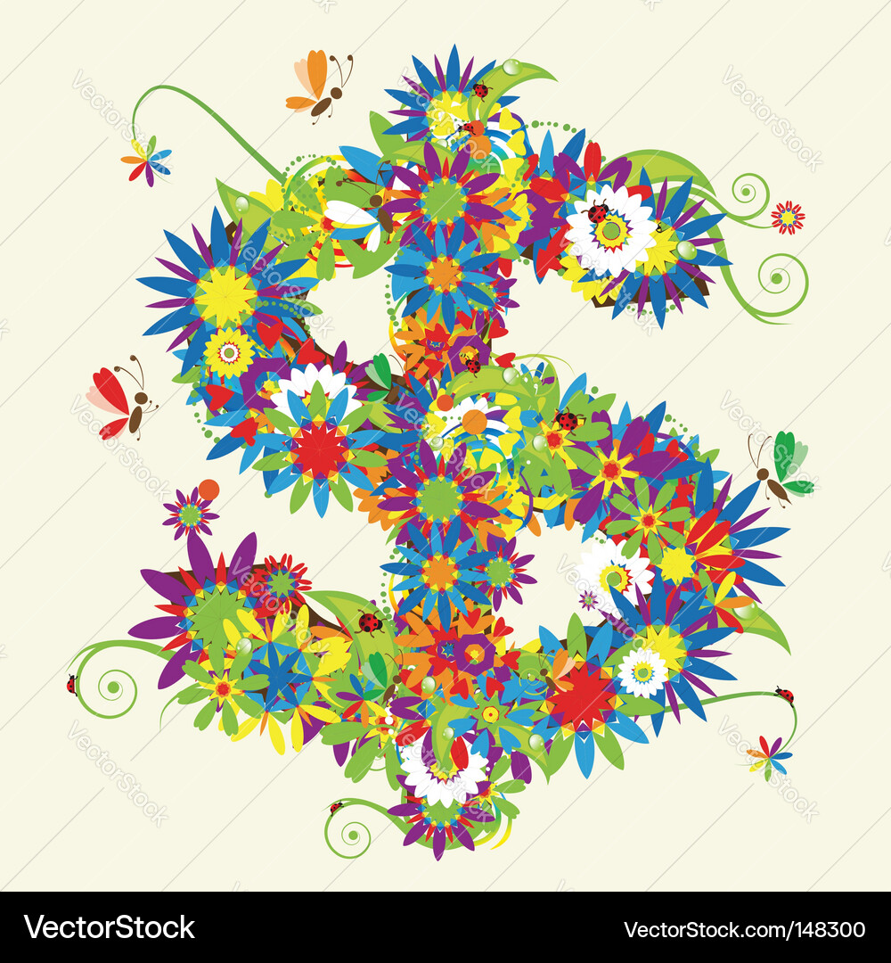 Dollar sign floral design Royalty Free Vector Image