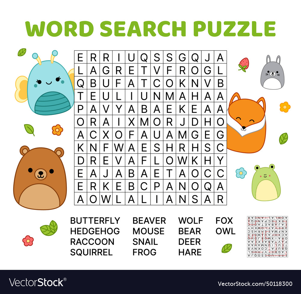 Forest animals word search game puzzle for kids Vector Image