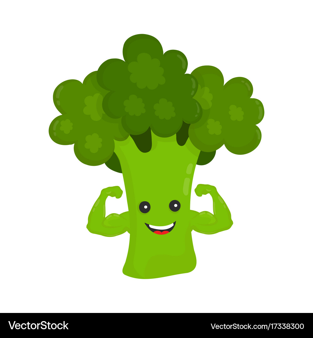 Happy smile strong broccoli show biceps Royalty Free Vector