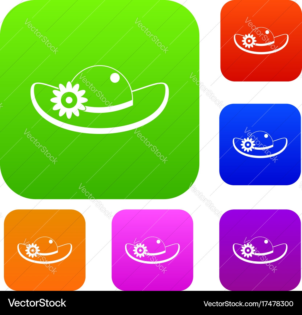 Hat with flower set color collection Royalty Free Vector