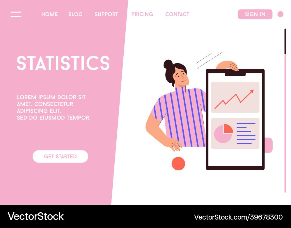 Landing page of statistics concept Royalty Free Vector Image