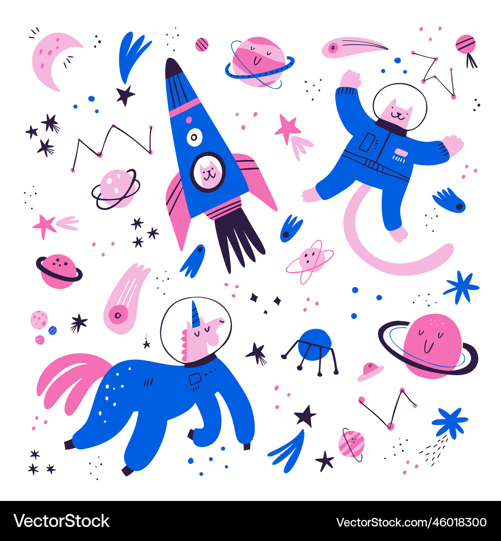 Space quotes and animals characters stars Vector Image