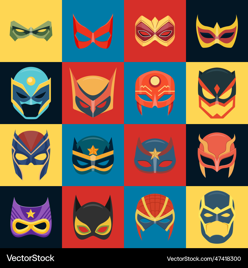 Super hero masks set in flat style face Royalty Free Vector