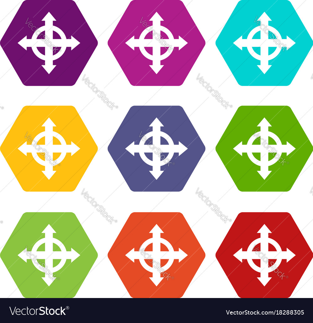 Arrows target icon set color hexahedron Royalty Free Vector