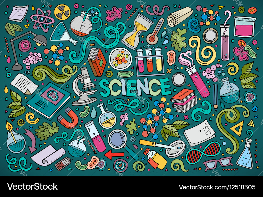 Cartoon set of Science theme objects and Vector Image