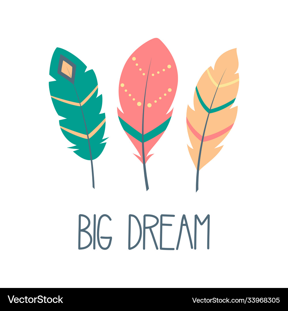 Cute poster with feathers isolated on white Vector Image