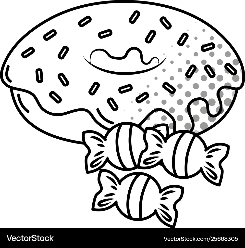 Donut and candies black white Royalty Free Vector Image