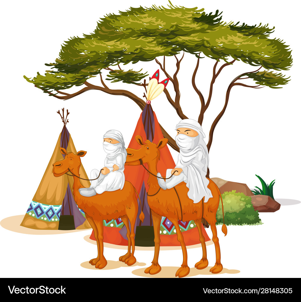 Isolated picture people riding camels Royalty Free Vector