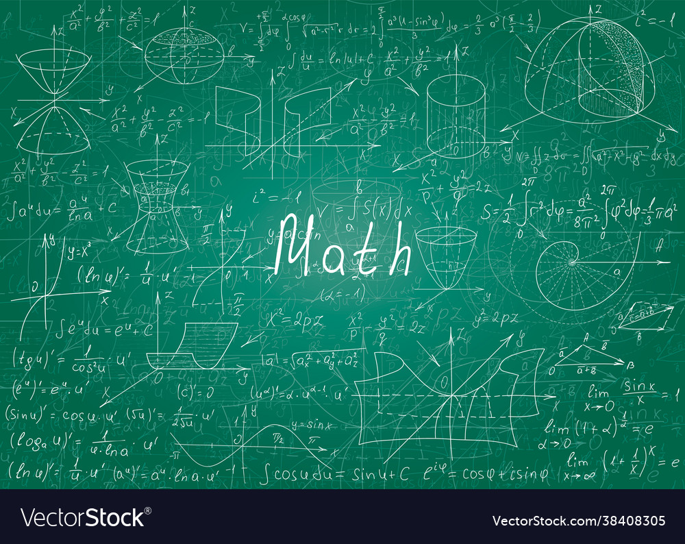 Mathematical formulas drawn hand on a green Vector Image