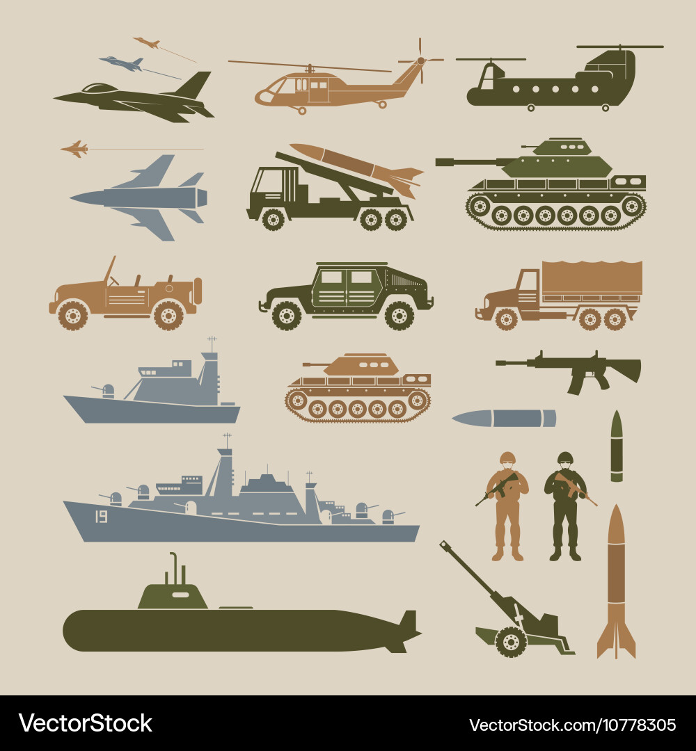 Military vehicles object symbols set side view Vector Image