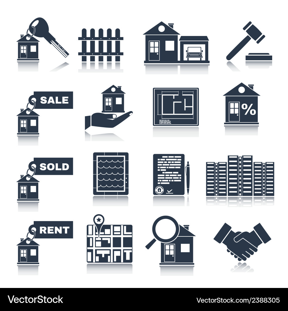 Real estate black icons Royalty Free Vector Image