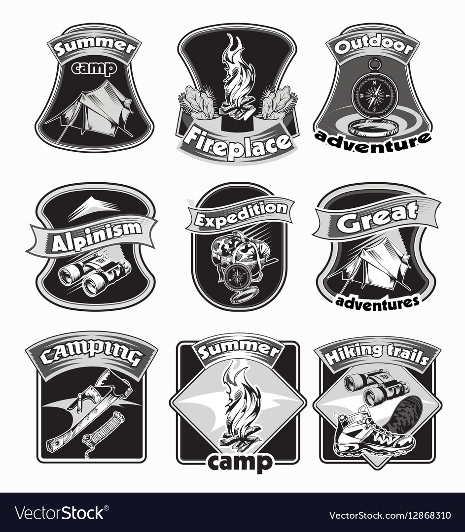Backpacking emblems set Royalty Free Vector Image