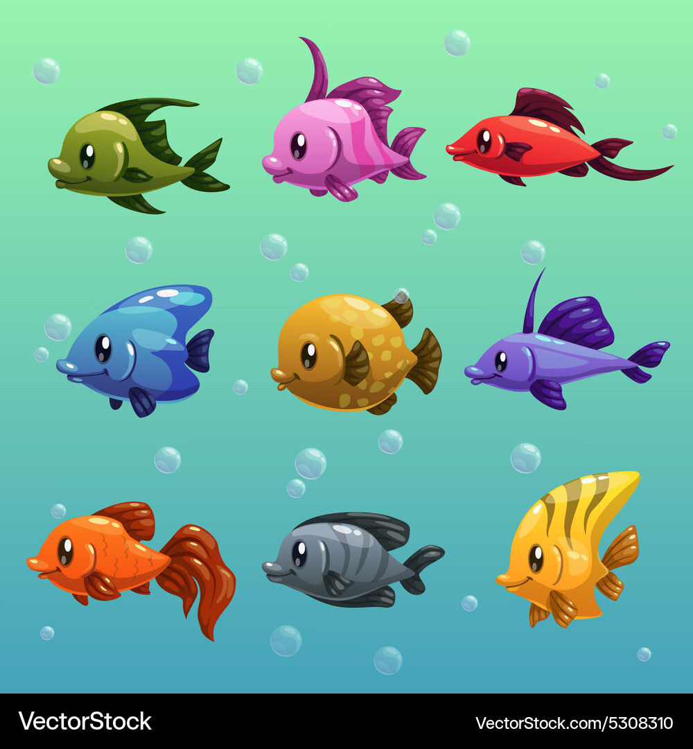 Colorful Cartoon Fish Set Royalty Free Vector Image