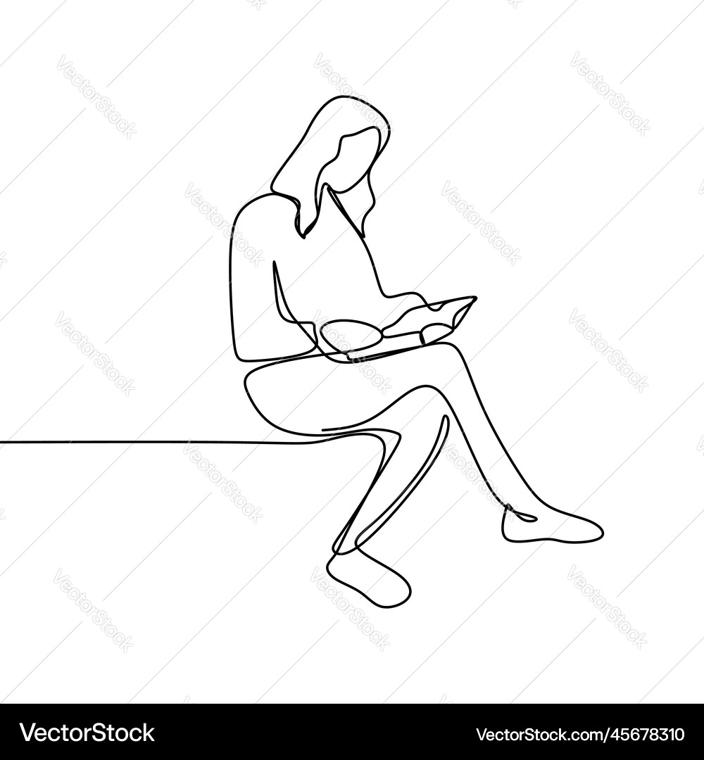 Continuous line drawing of someone reading a book Vector Image