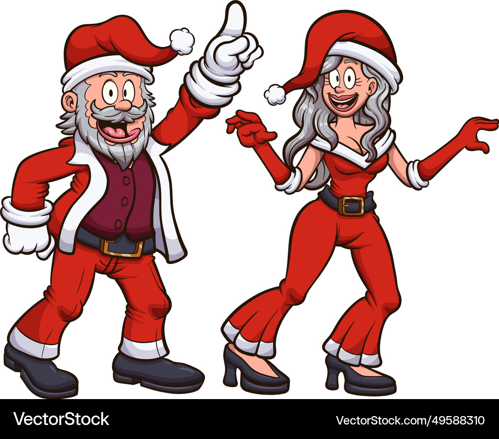 Dancing santa and mrs claus Royalty Free Vector Image