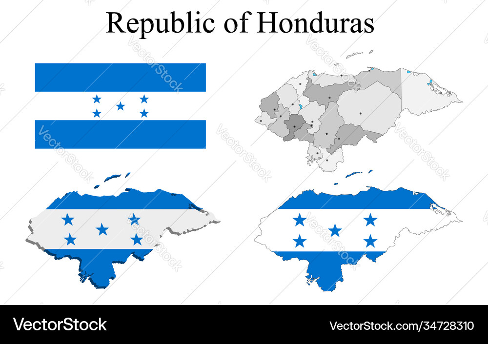 Flag honduras on map and with regional Royalty Free Vector