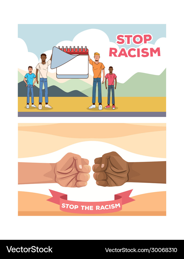 Group interracial men stop racism campaign Vector Image