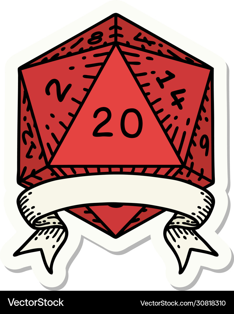 Natural 20 critical hit d20 dice roll sticker Vector Image