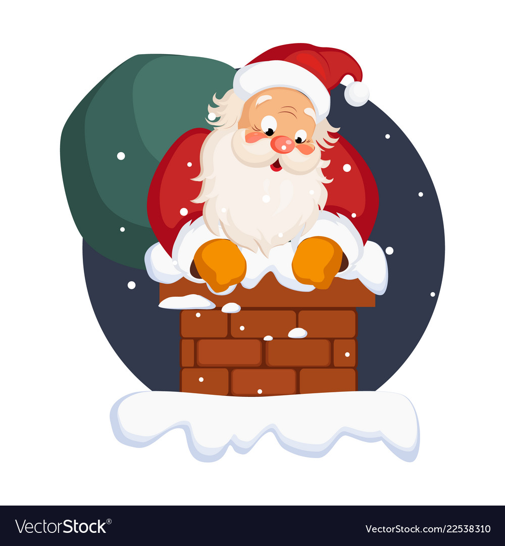 Santa claus in chimney on christmas eve winter Vector Image