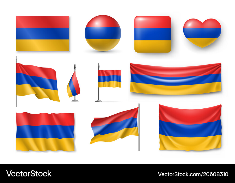 Set armenia flags banners symbols flat Royalty Free Vector
