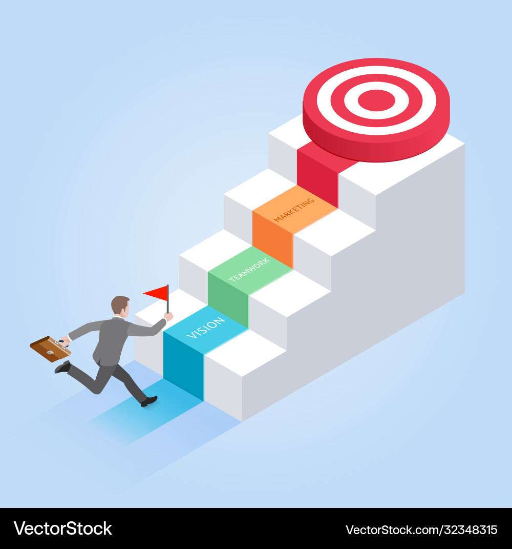 Businessman run to target isometric illust Vector Image