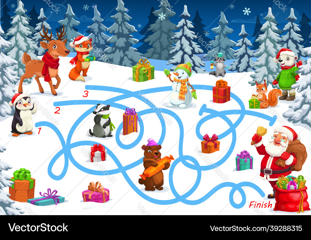 Christmas game or puzzle with maze labyrinth map Vector Image