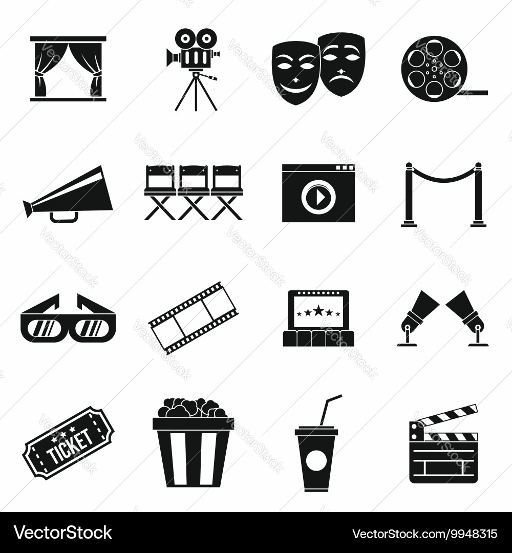 Cinema icons set simple style Royalty Free Vector Image