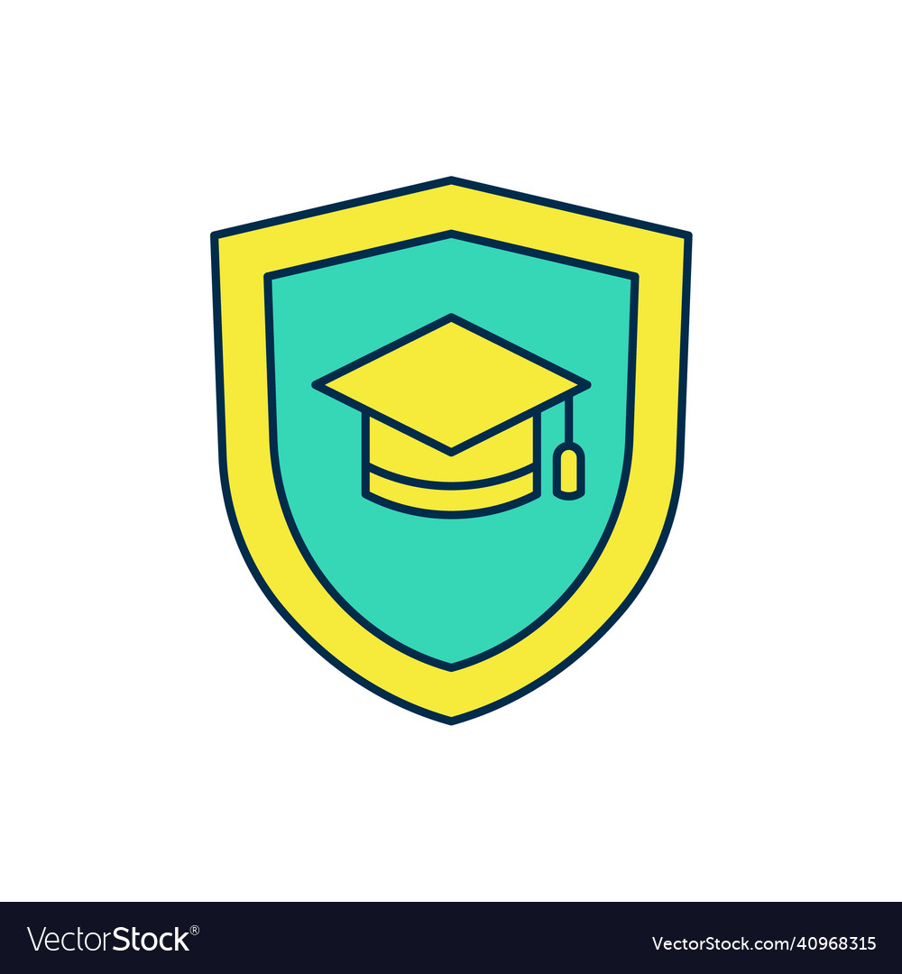 Filled outline graduation cap with shield icon Vector Image