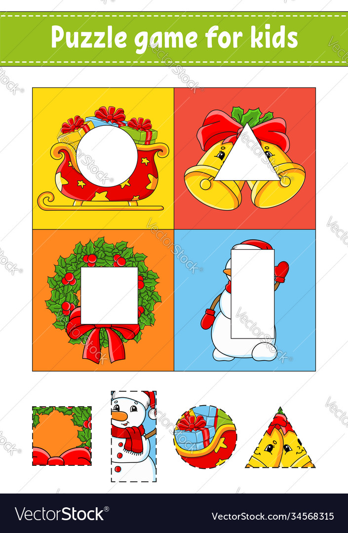 Puzzle game for kids cut and paste christmas Vector Image